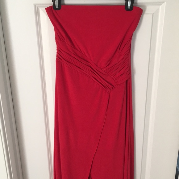 Posh Couture | Dresses | Beautiful Strapless Split Front Red Evening ...